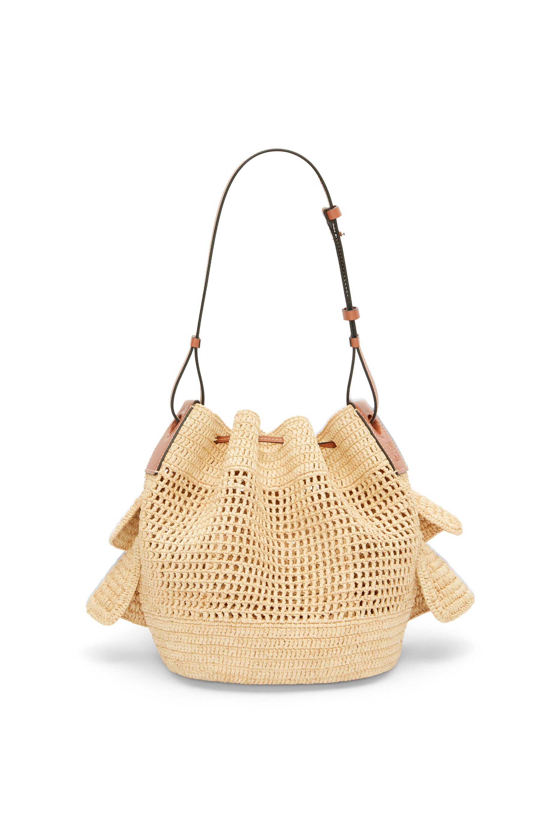 Bolso Balloon Ruffles en rafia y piel de ternera Natural/Bronceado - LOEWE