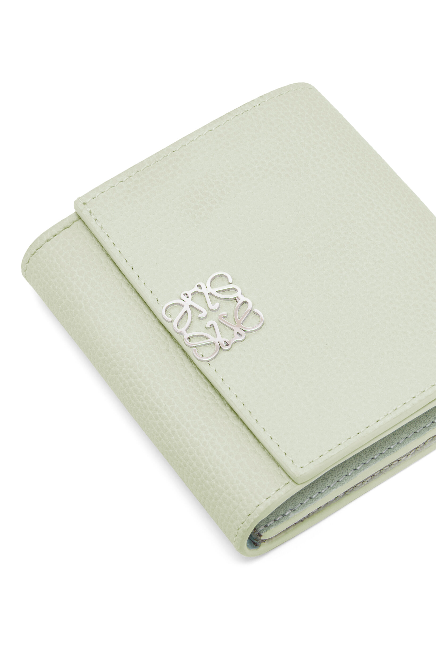 Anagram compact flap wallet in pebble grain calfskin Light Celadon - LOEWE