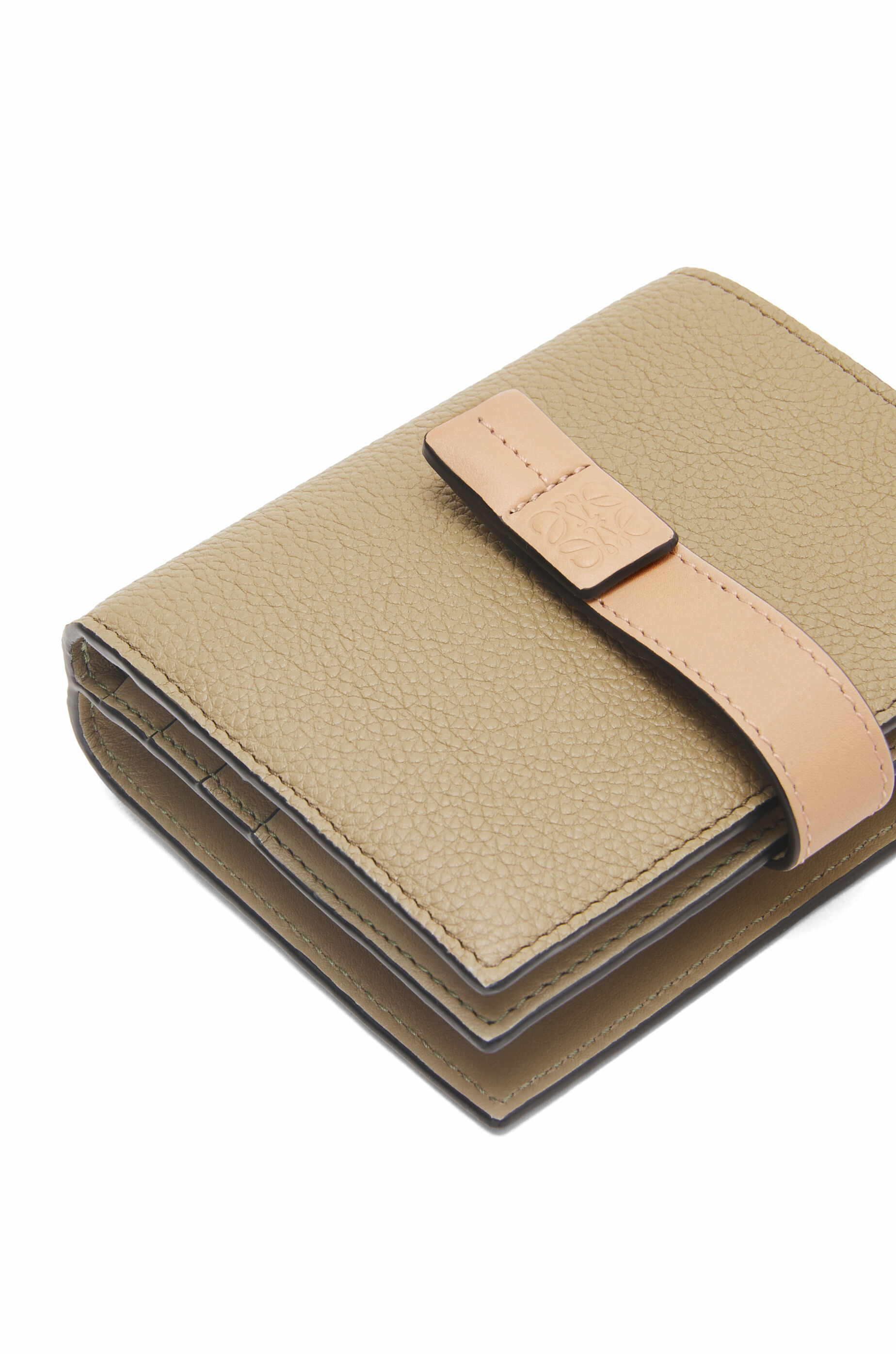 Compact zip wallet in soft grained calfskin Artichoke Green/Dusty Beige ...