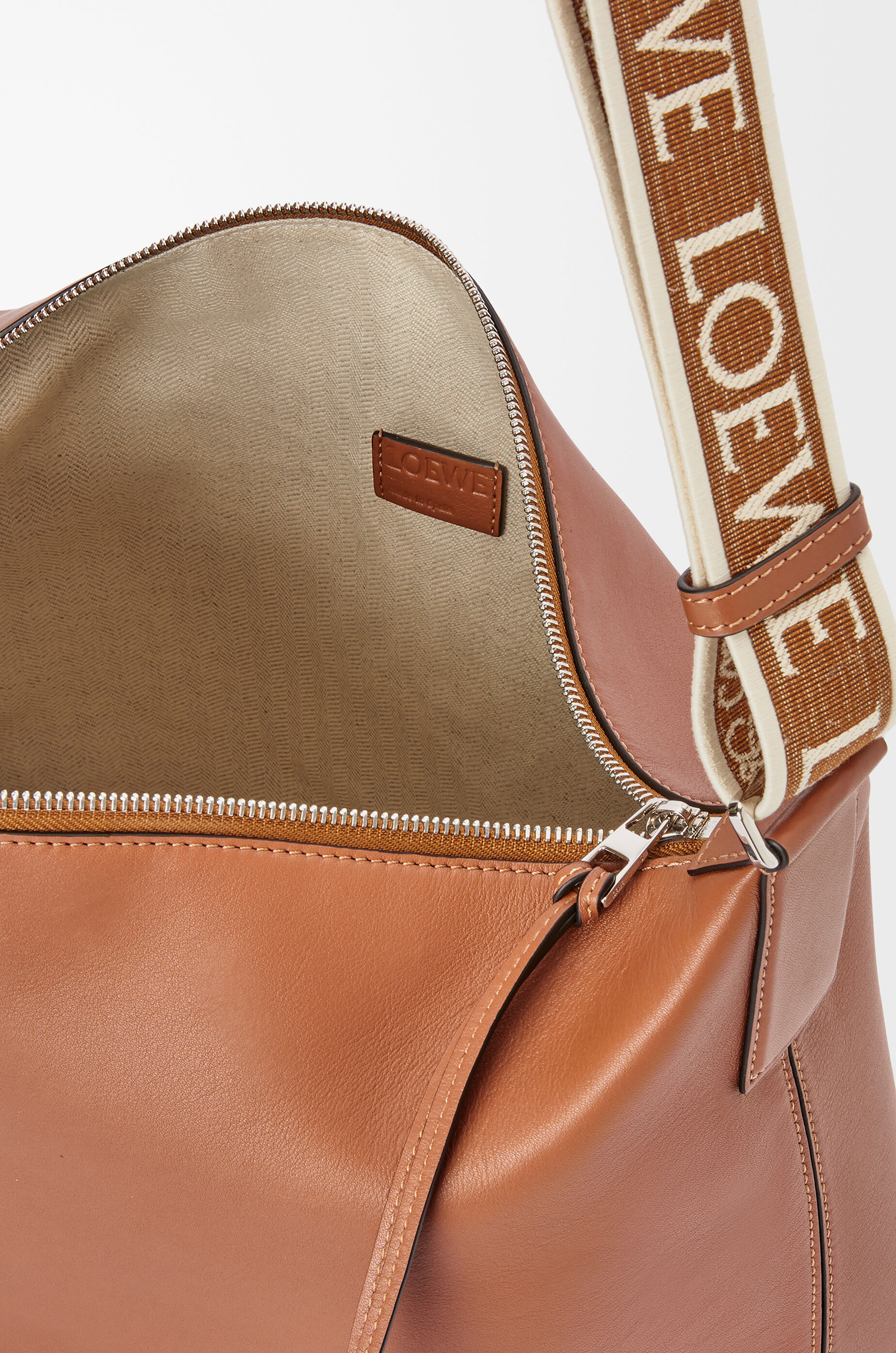 Cubi Crossbody bag in supple smooth calfskin and jacquard Tan - LOEWE