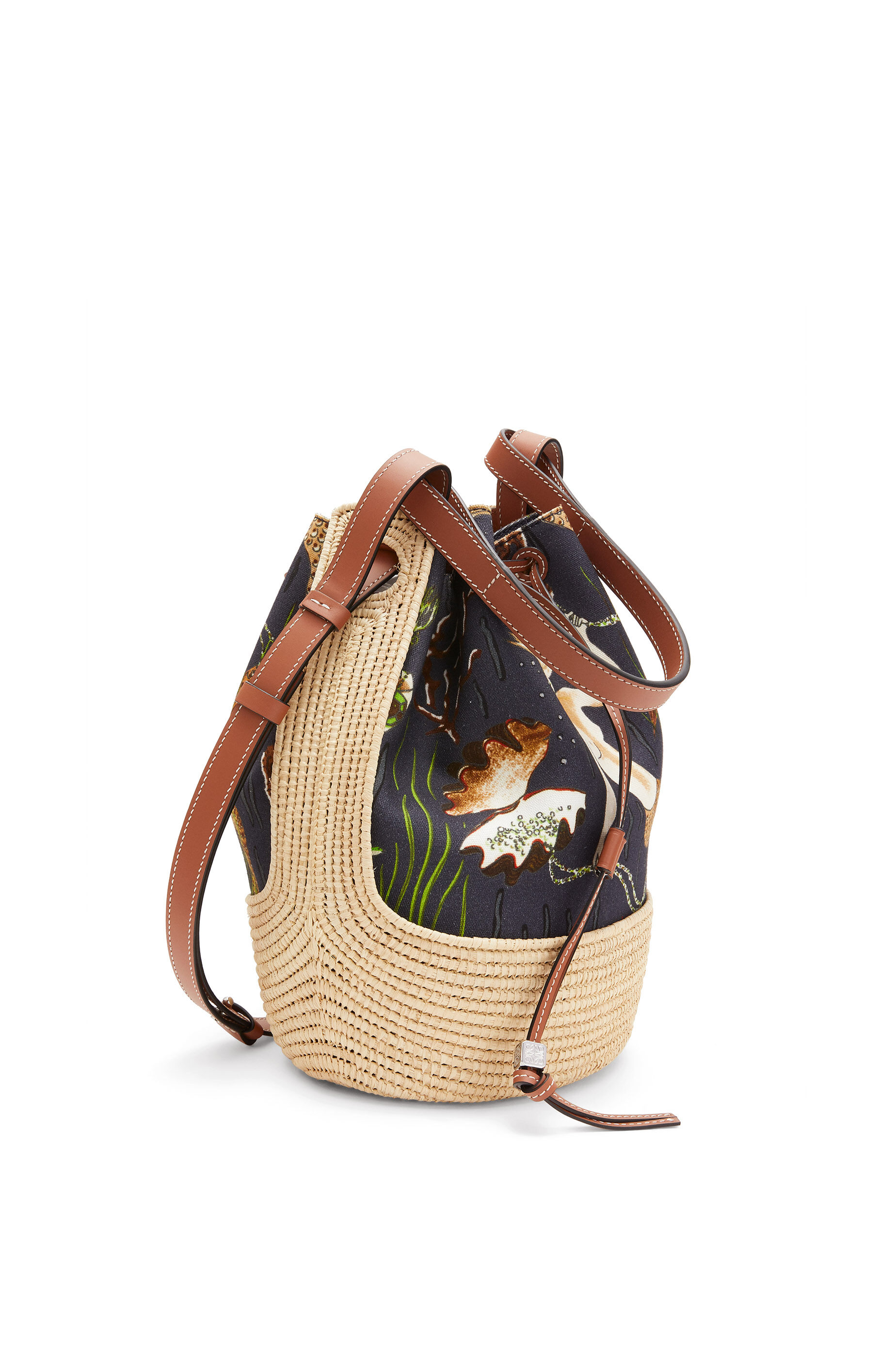 Bolso Balloon en lona estampada y rafia. Negro/Natural - LOEWE