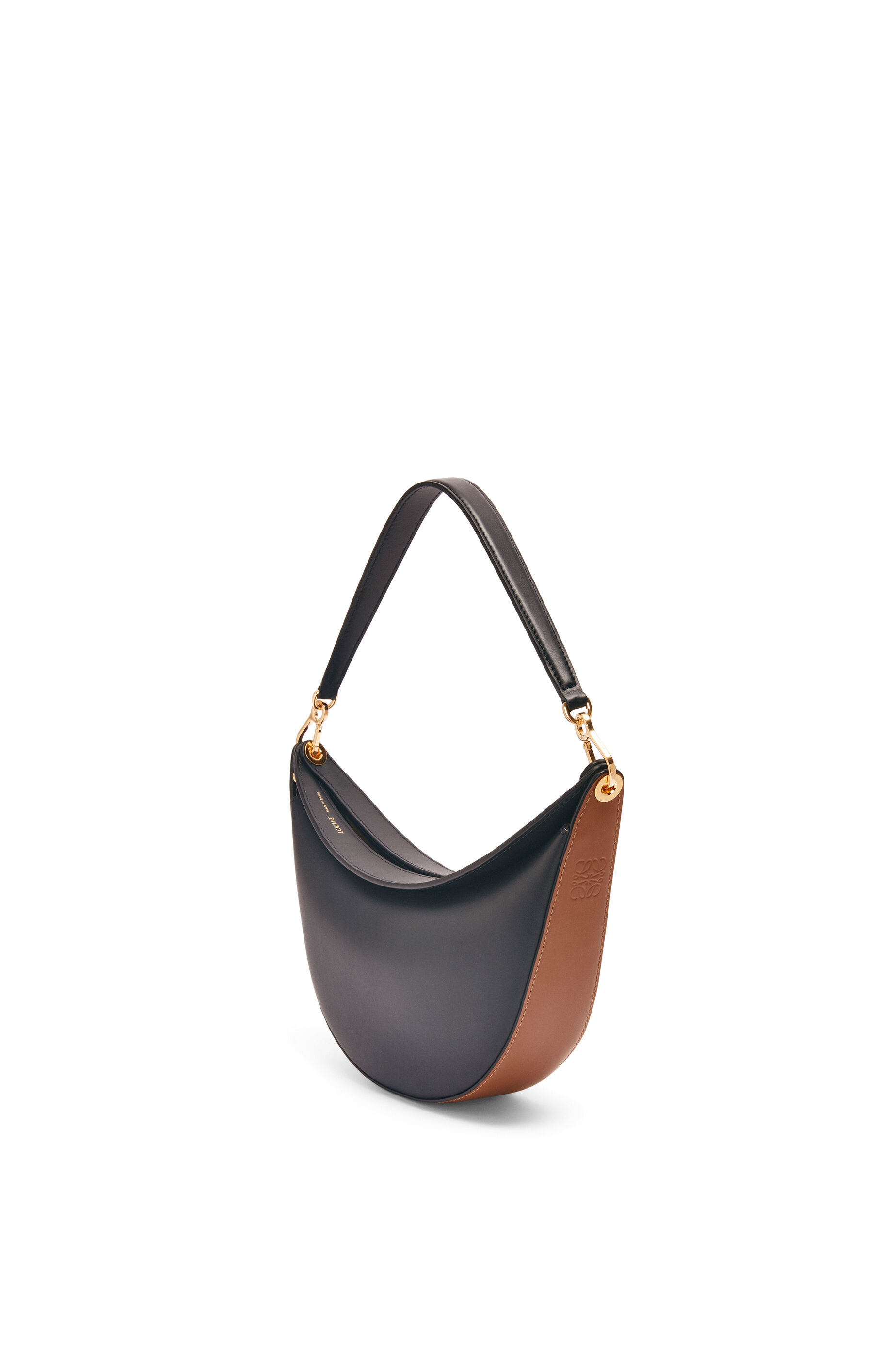 Bolso LOEWE Luna pequeño en piel de ternera satinada Negro/Color Pecana ...