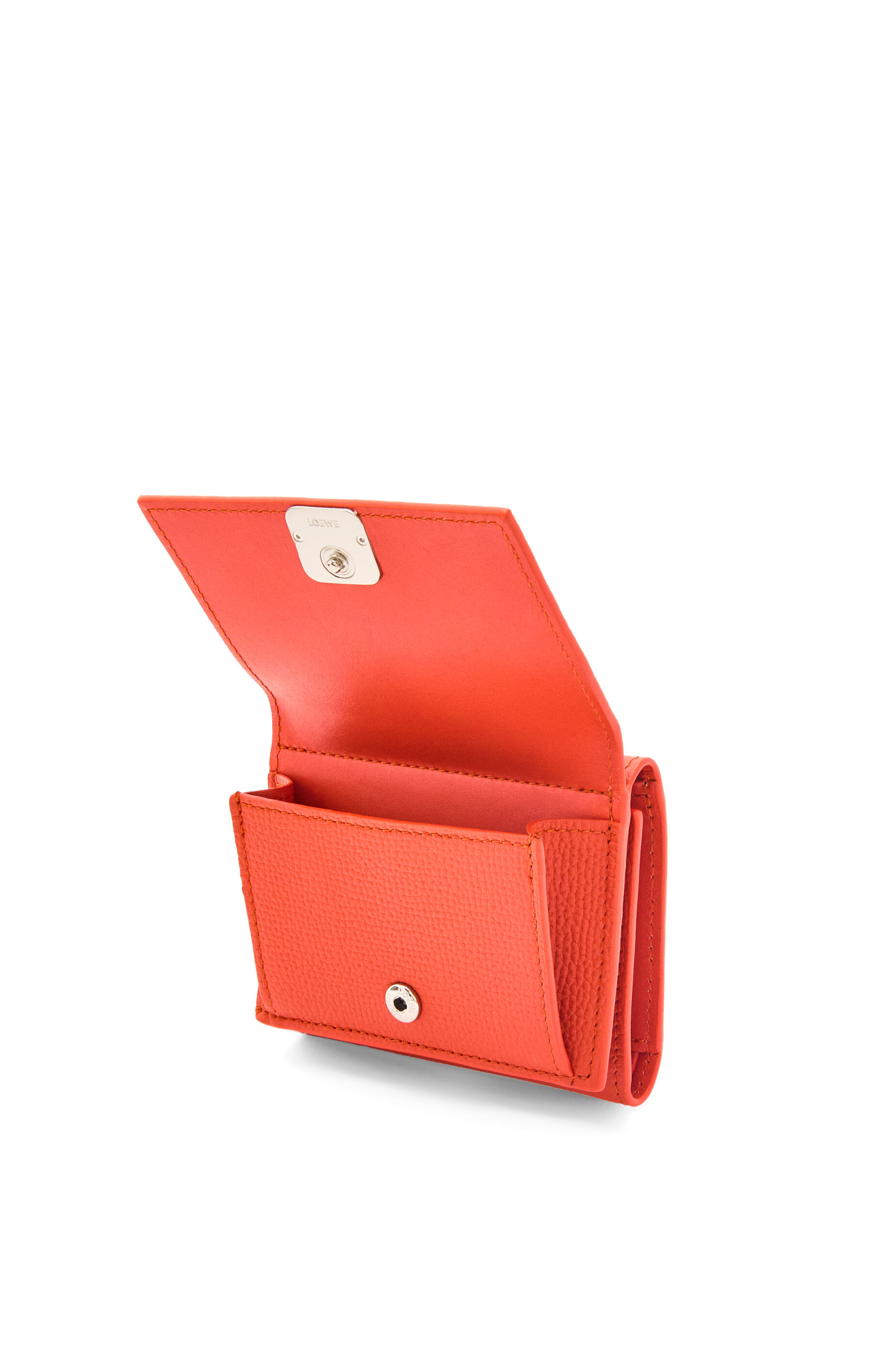 Anagram trifold wallet in pebble grain calfskin Sunrise Orange - LOEWE