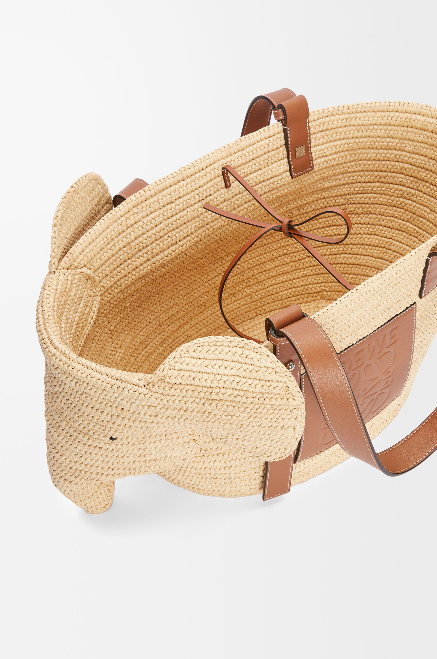 Bolso capazo Elephant en rafia y piel de ternera Natural/Bronceado - LOEWE
