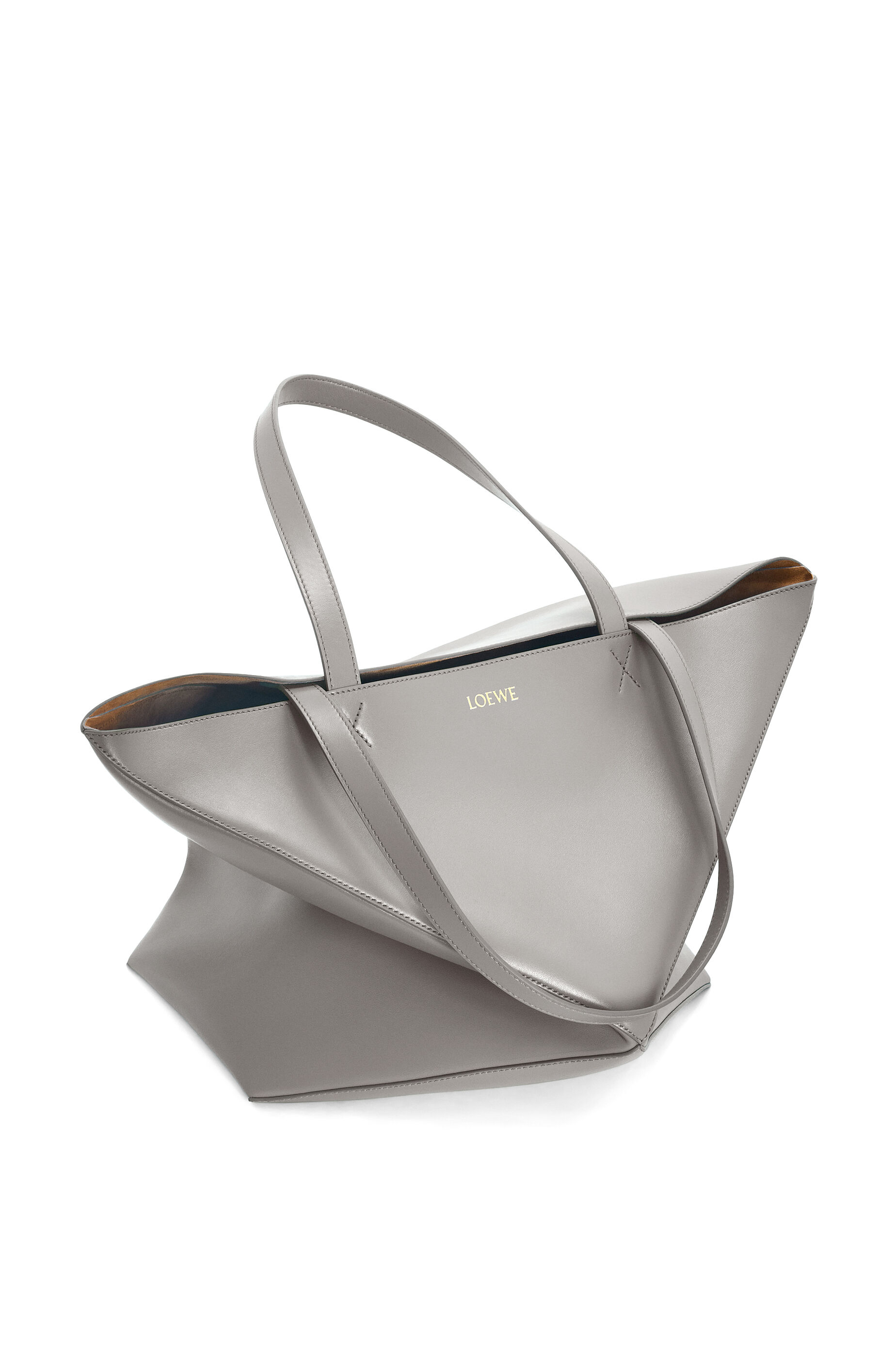 XL Puzzle Fold Tote in shiny calfskin Pearl Grey - LOEWE