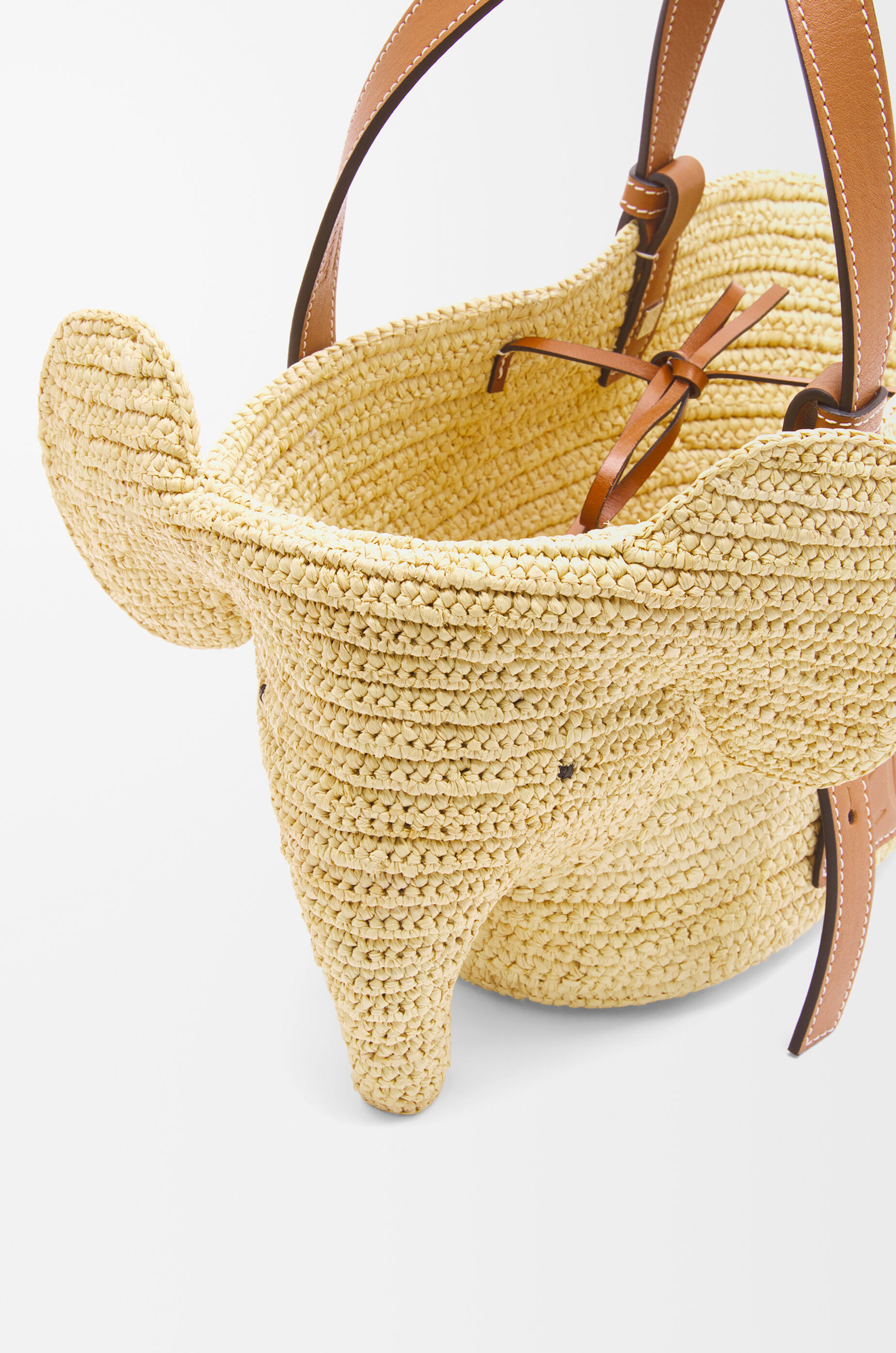 Bolso capazo Elephant pequeño en rafia y piel de ternera Natural ...