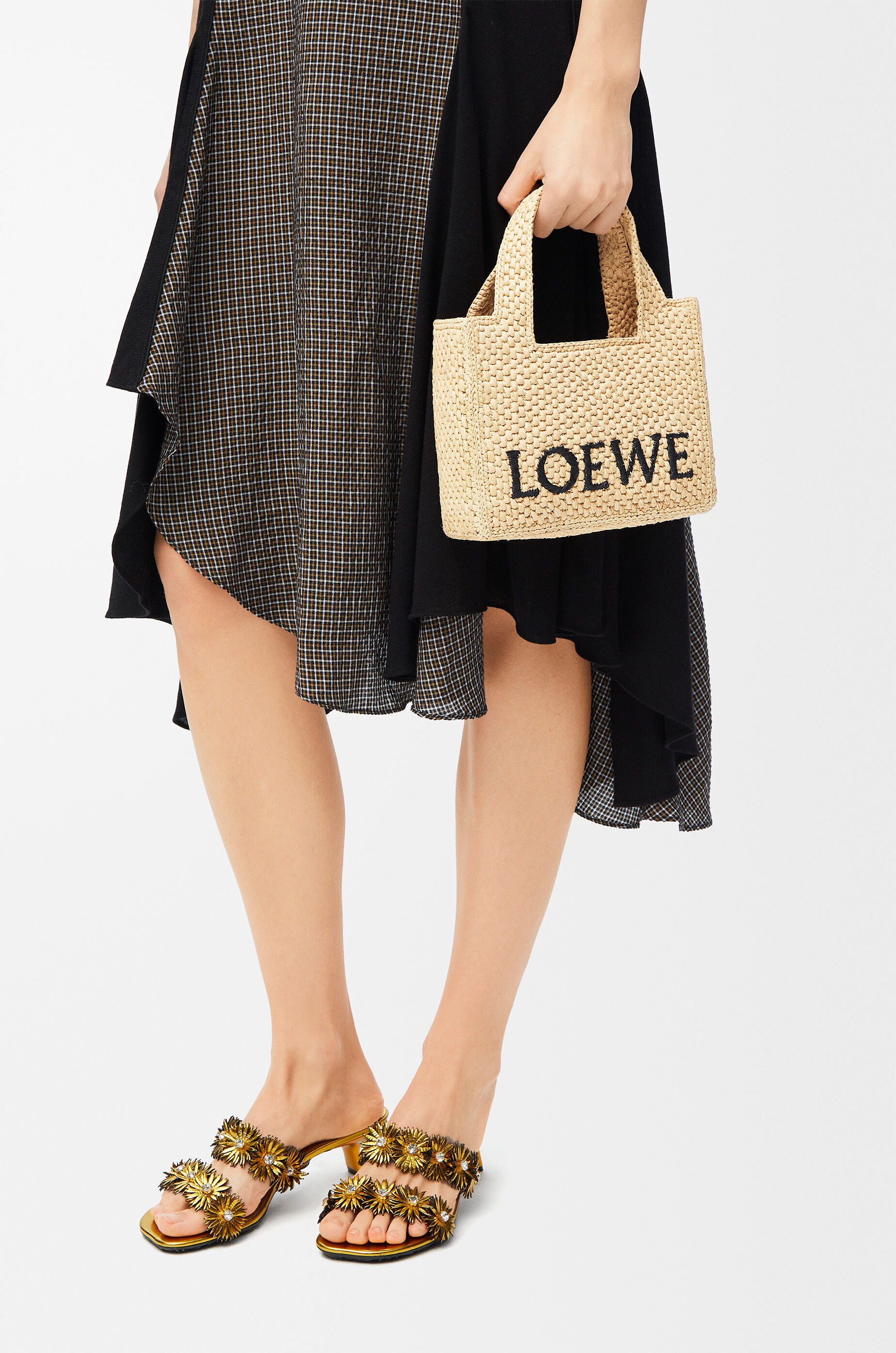 Mini LOEWE Font Tote in raffia Natural - LOEWE