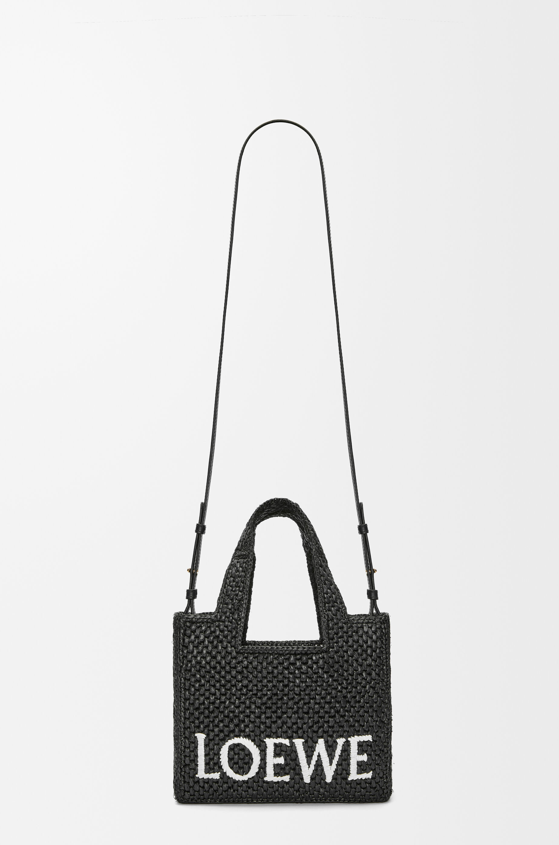 Small LOEWE Font Tote in raffia Black - LOEWE