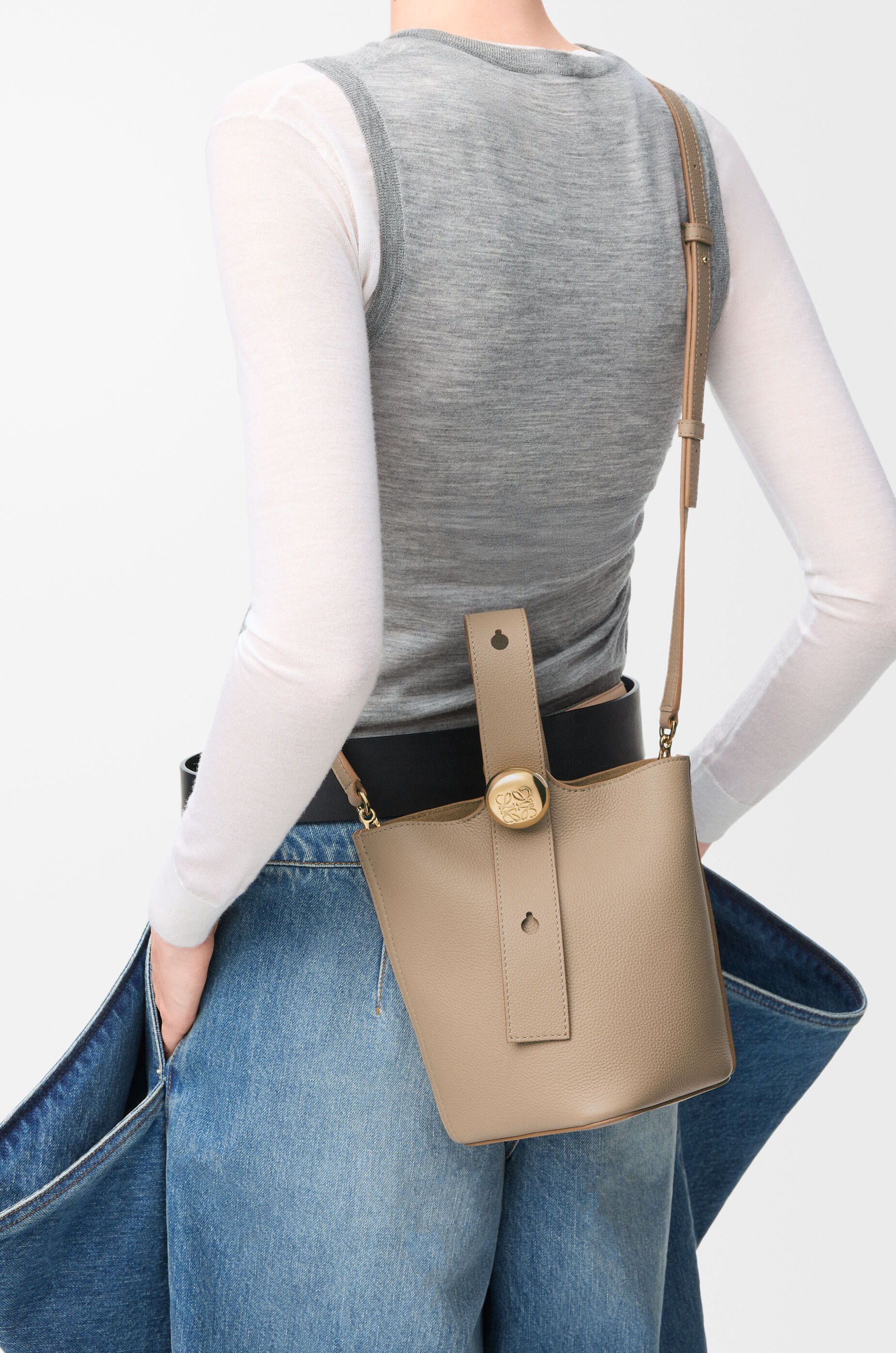 Mini Pebble Bucket bag in soft grained calfskin Sand - LOEWE