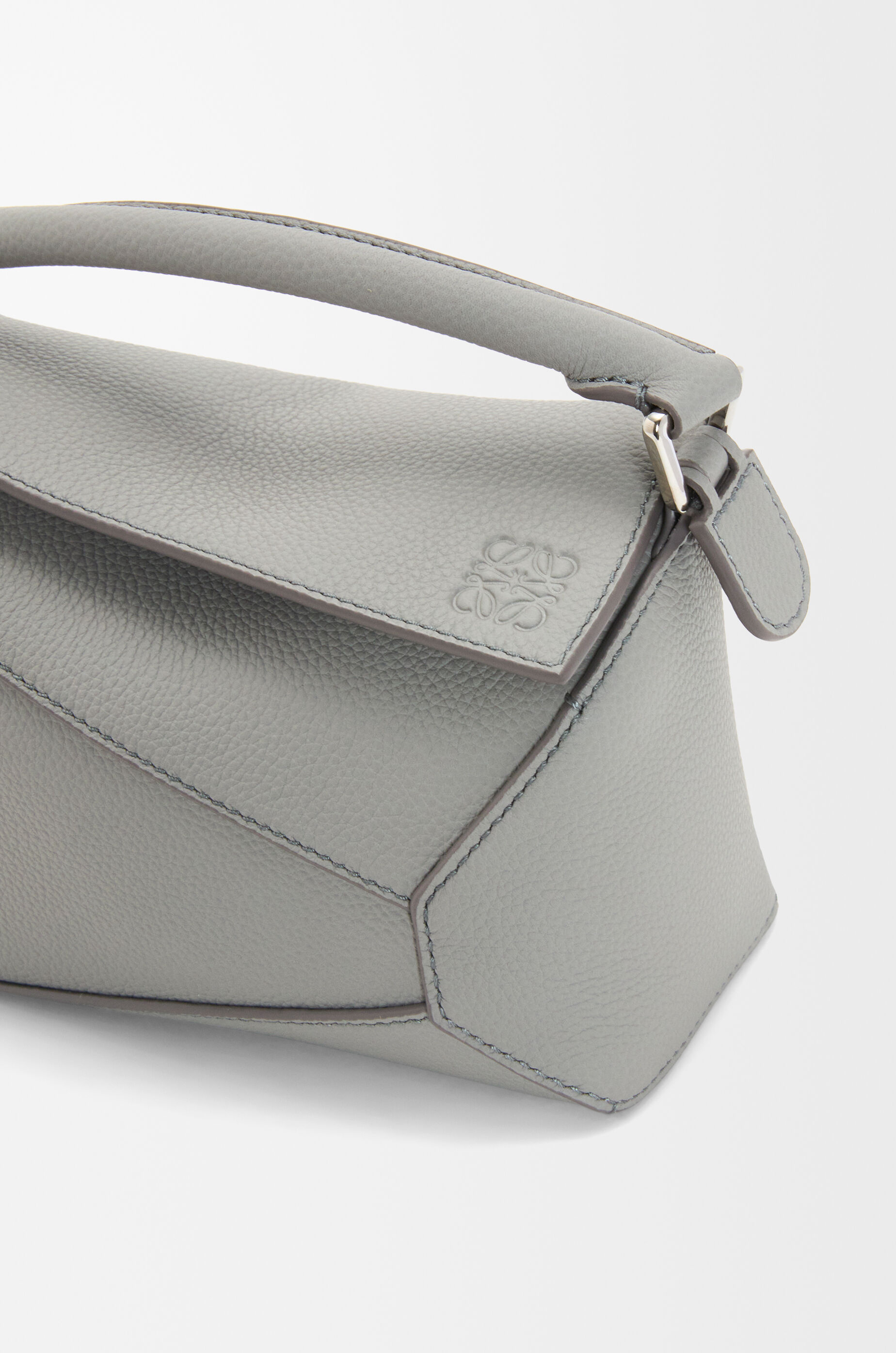 Mini Puzzle bag in soft grained calfskin Pearl Grey - LOEWE