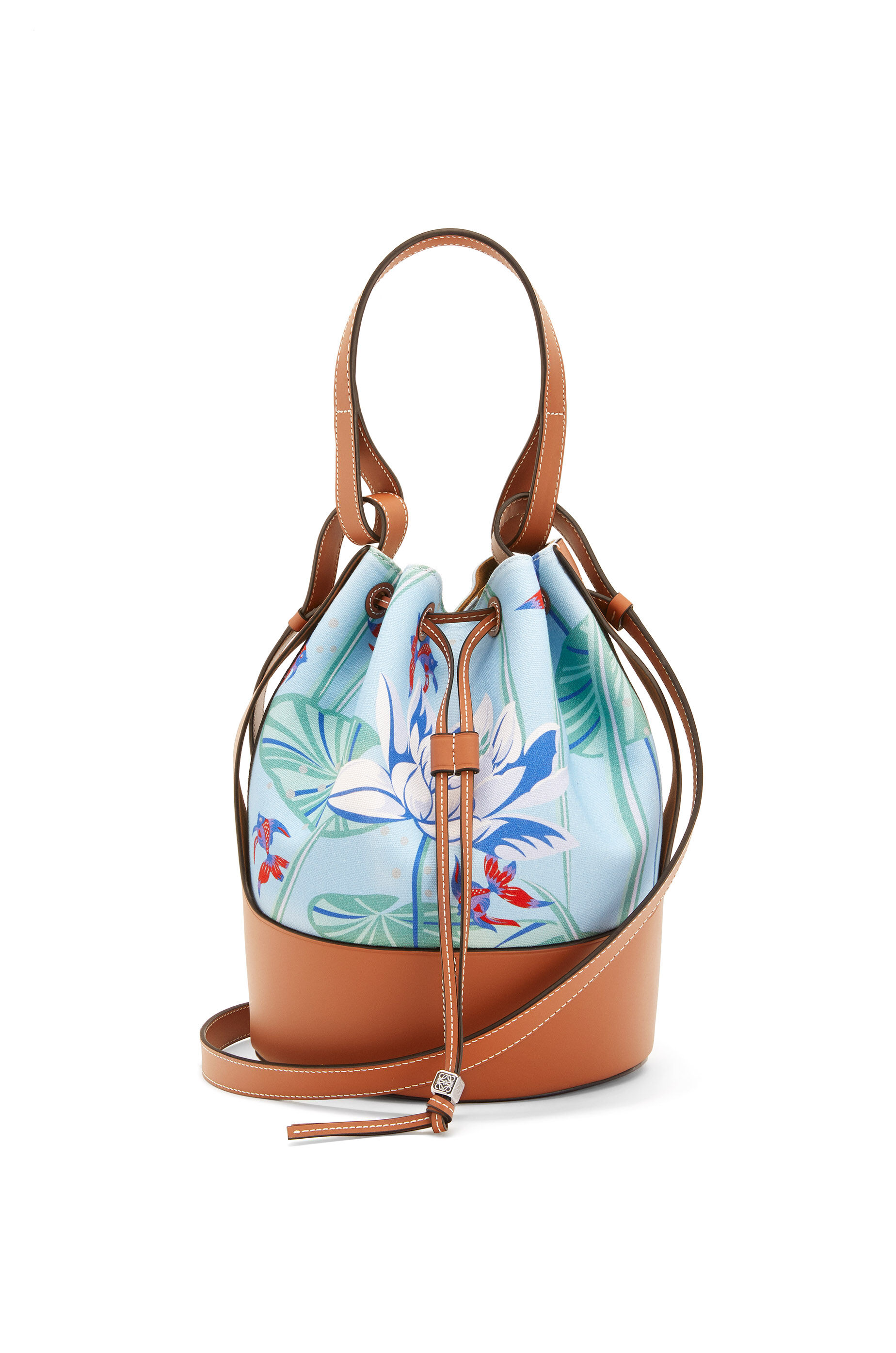 Balloon bag in printed canvas and calfskin Aqua/Tan - LOEWE