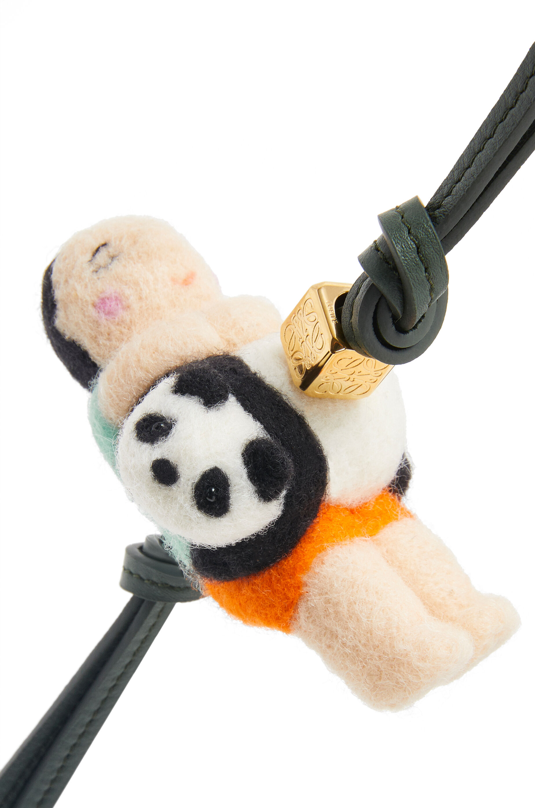 Panda with Kid charm in felt and calfskin Black/White - LOEWE