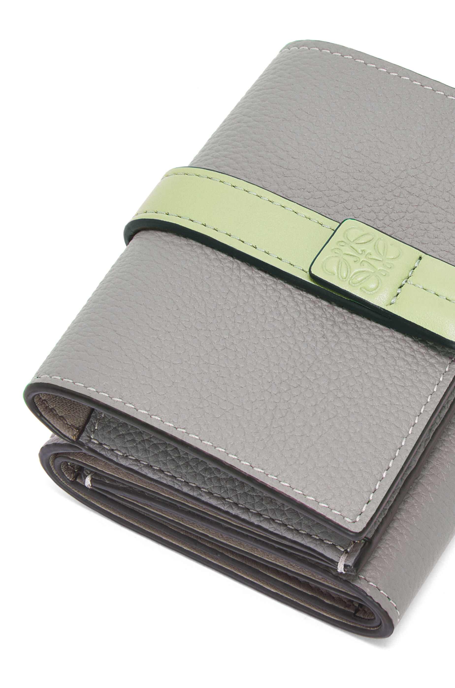 Trifold wallet in soft grained calfskin Pearl Grey/Light Pale Green - LOEWE