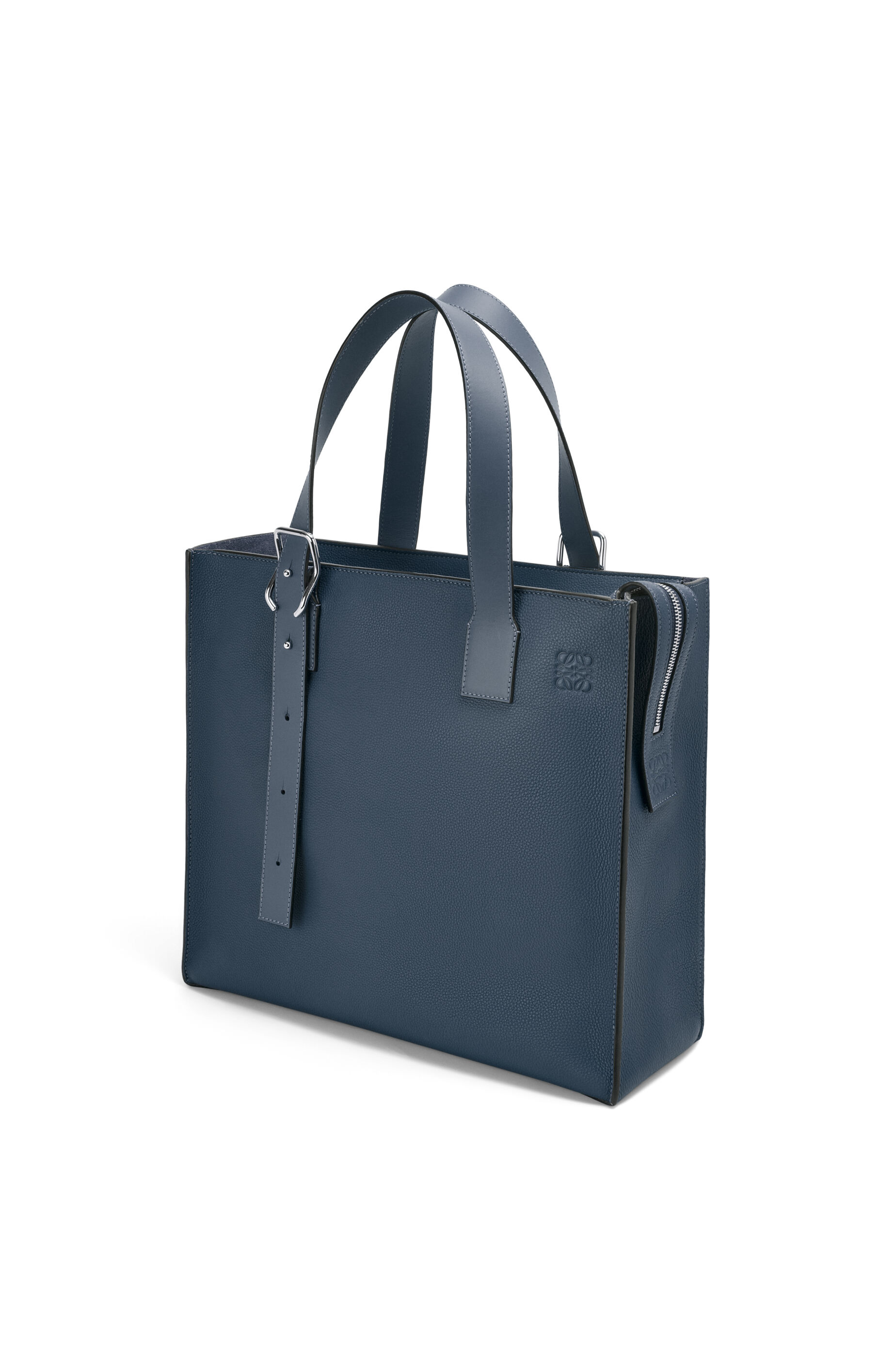 Buckle Zip tote in soft grained calfskin Onyx Blue - LOEWE