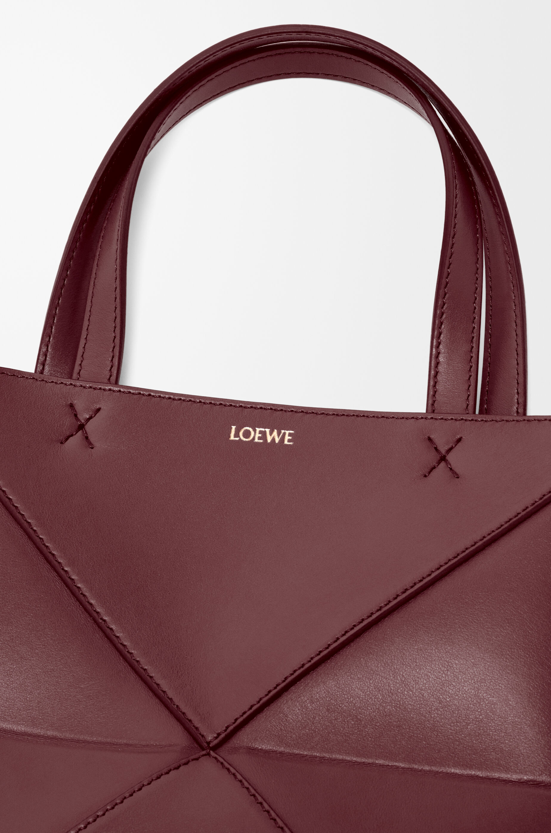 Mini Puzzle Fold tote in shiny calfskin Dark Burgundy - LOEWE