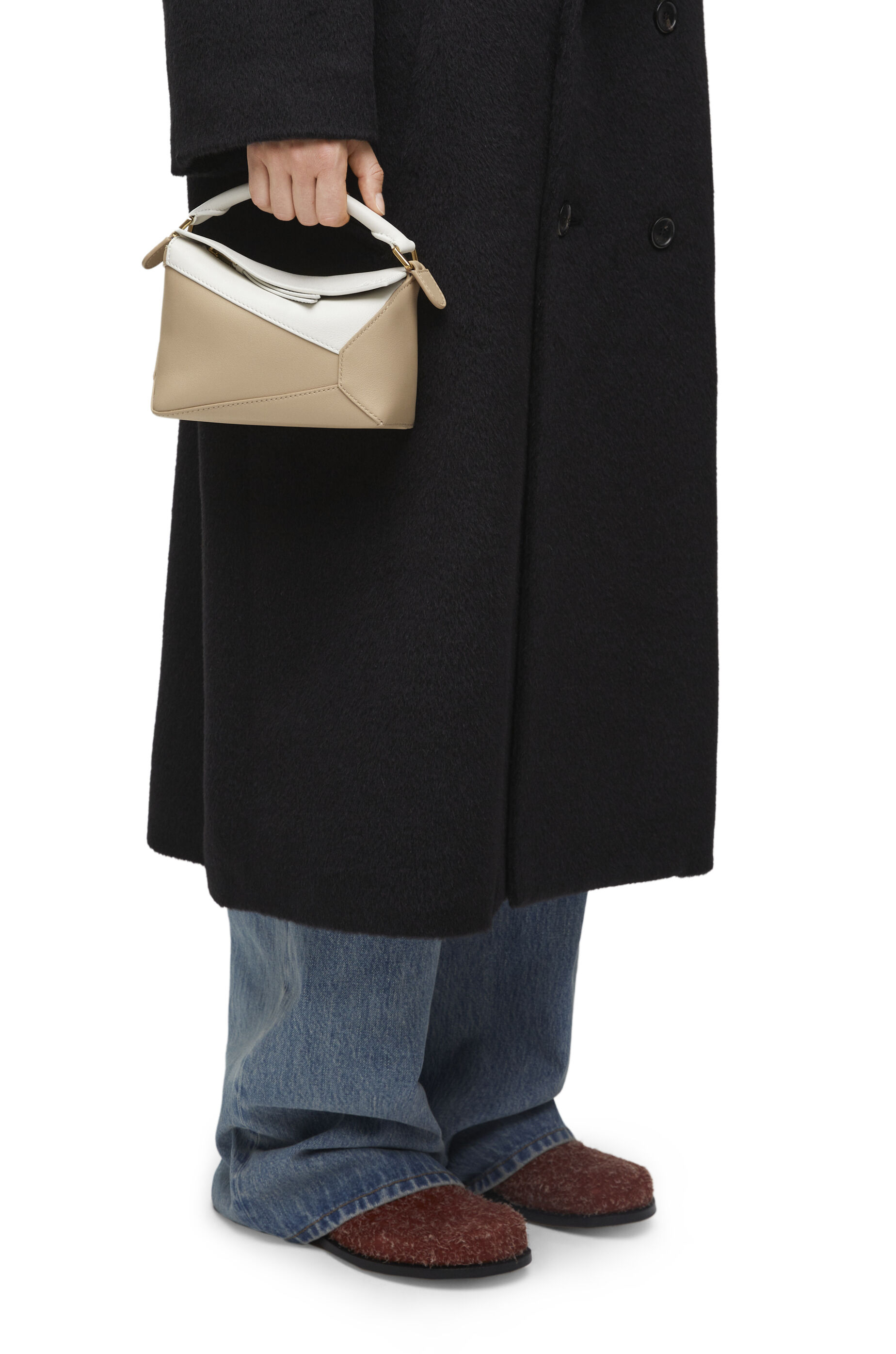 Mini Puzzle bag in classic calfskin Soft White/Paper Craft - LOEWE