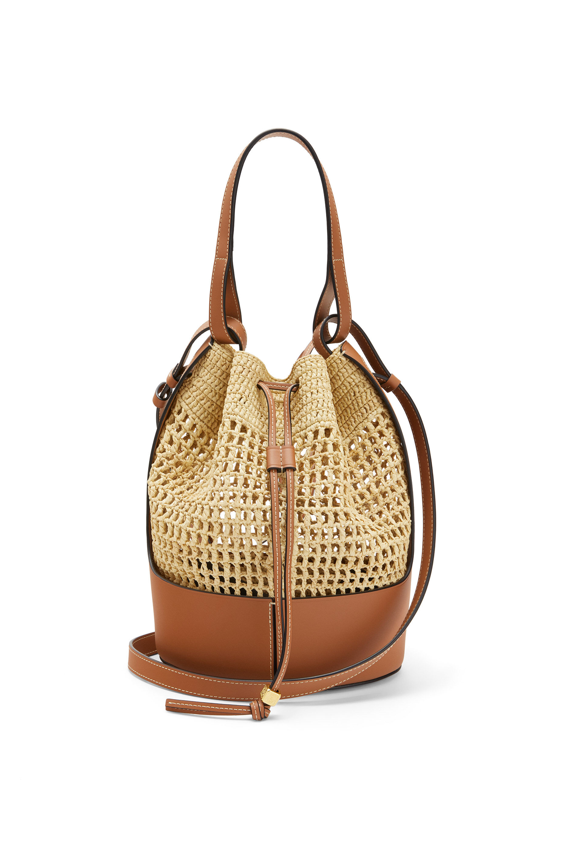 Balloon bag in raffia and calfskin Natural/Tan - LOEWE