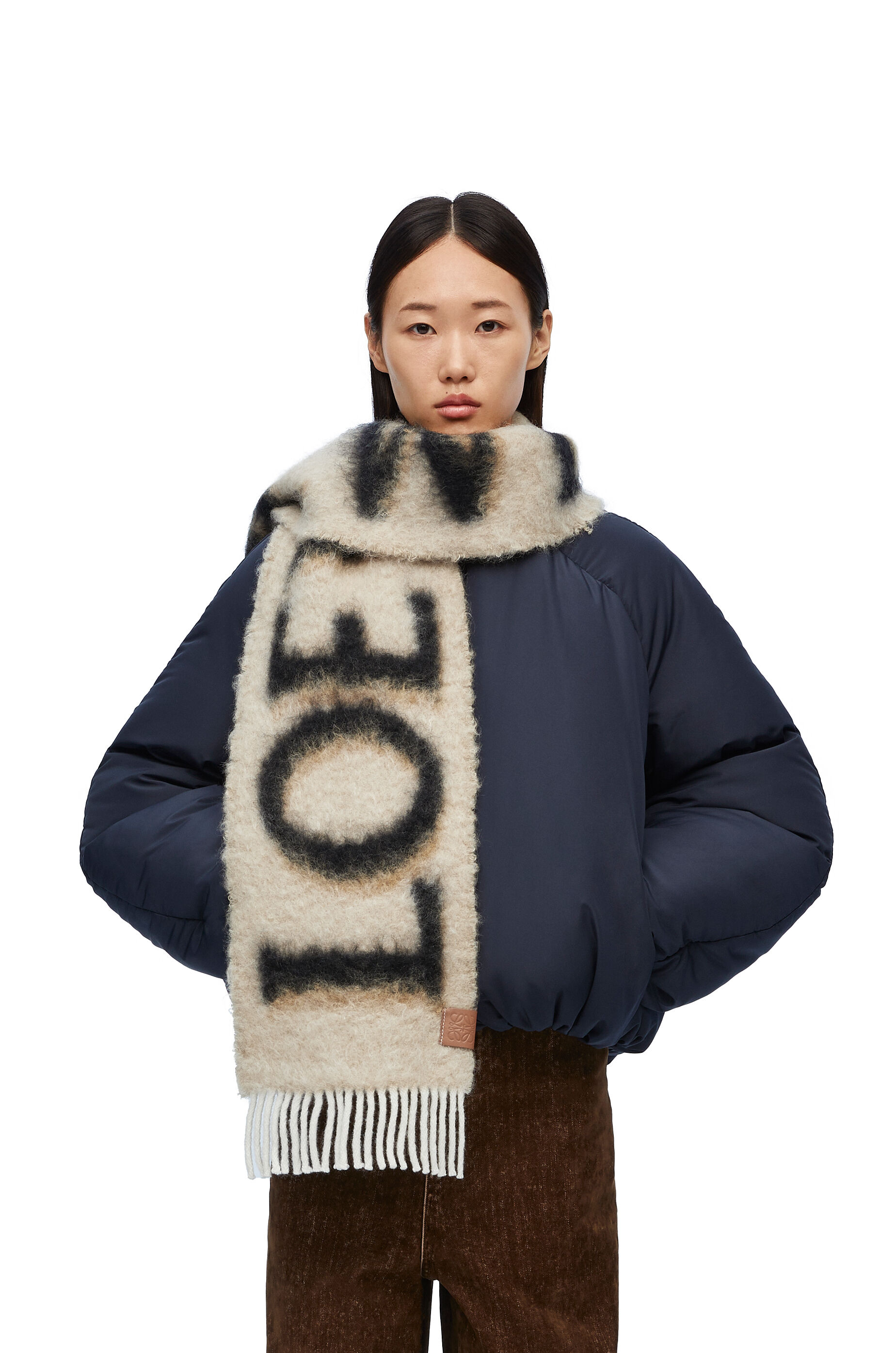 LOEWE scarf in wool and mohair Camel/Black - LOEWE