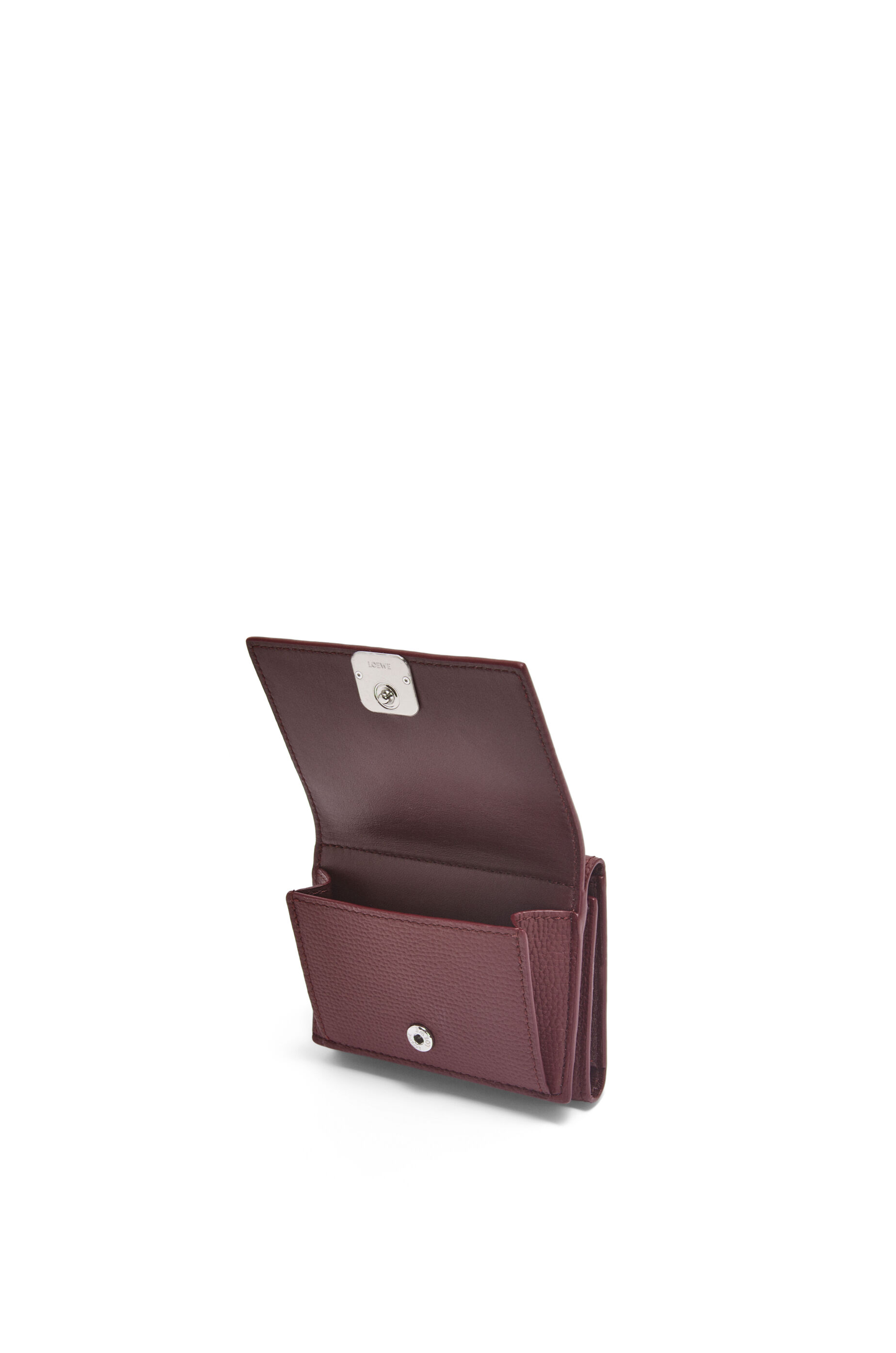 Anagram trifold wallet in pebble grain calfskin Burgundy - LOEWE