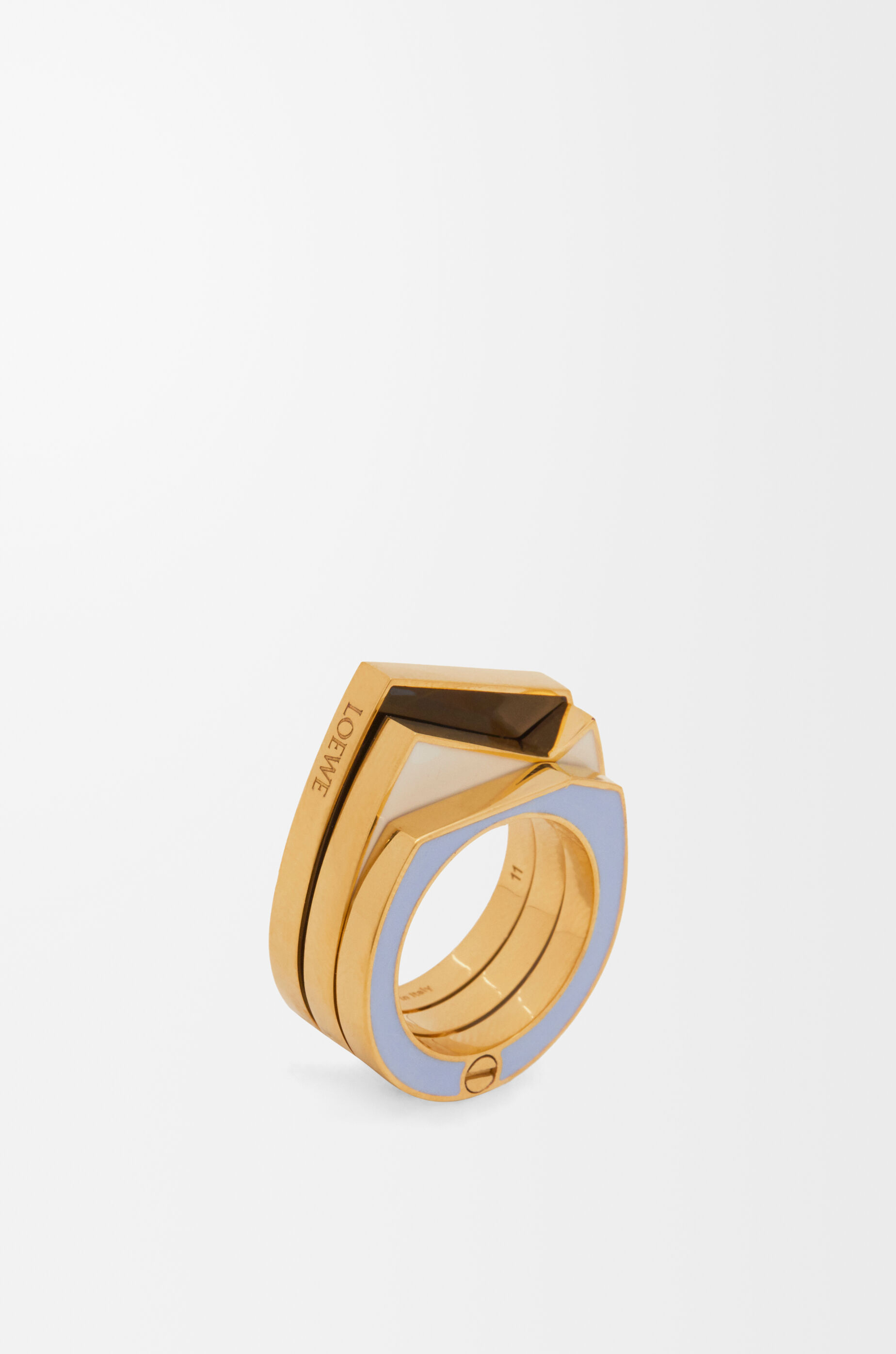 Stacked pivot ring in sterling silver and enamel Gold/White/Blue - LOEWE