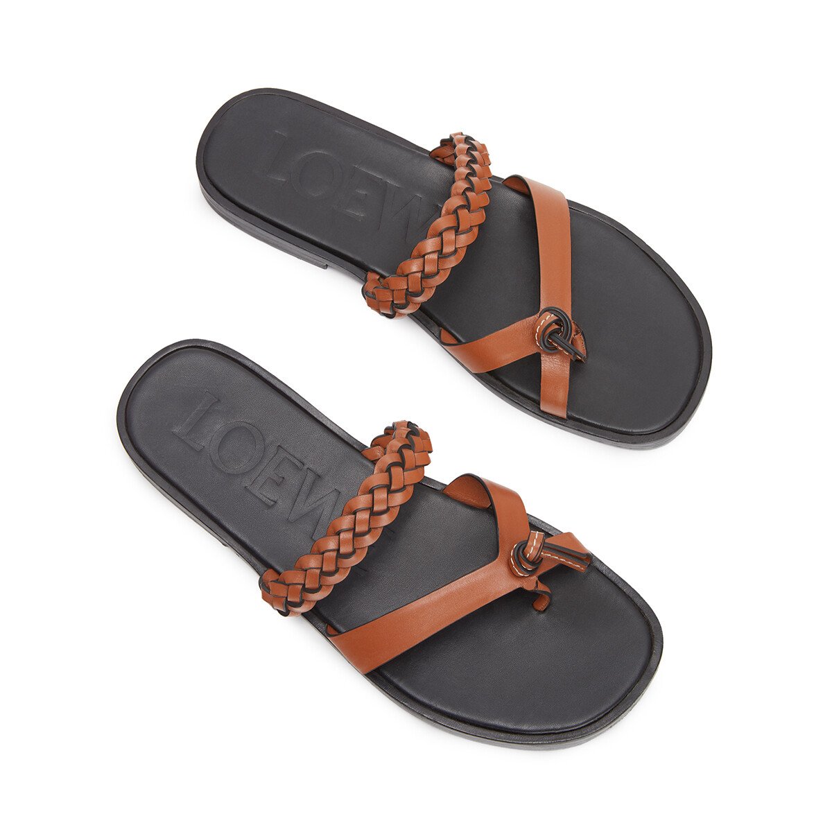 Braided Flat Sandal In Calfskin Tan Loewe