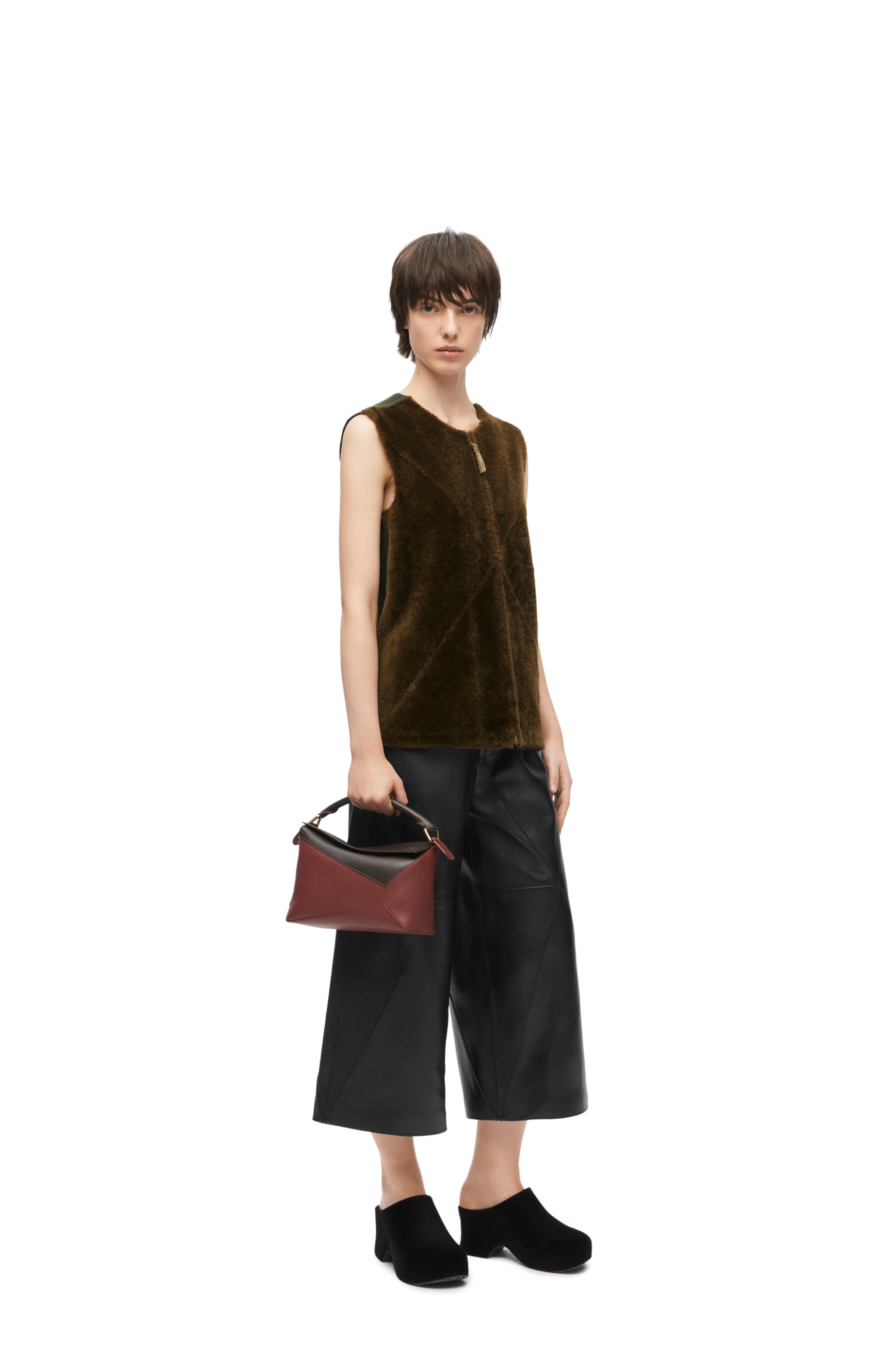 Puzzle Fold vest in shearling and wool Tea Dust Glaze - LOEWE