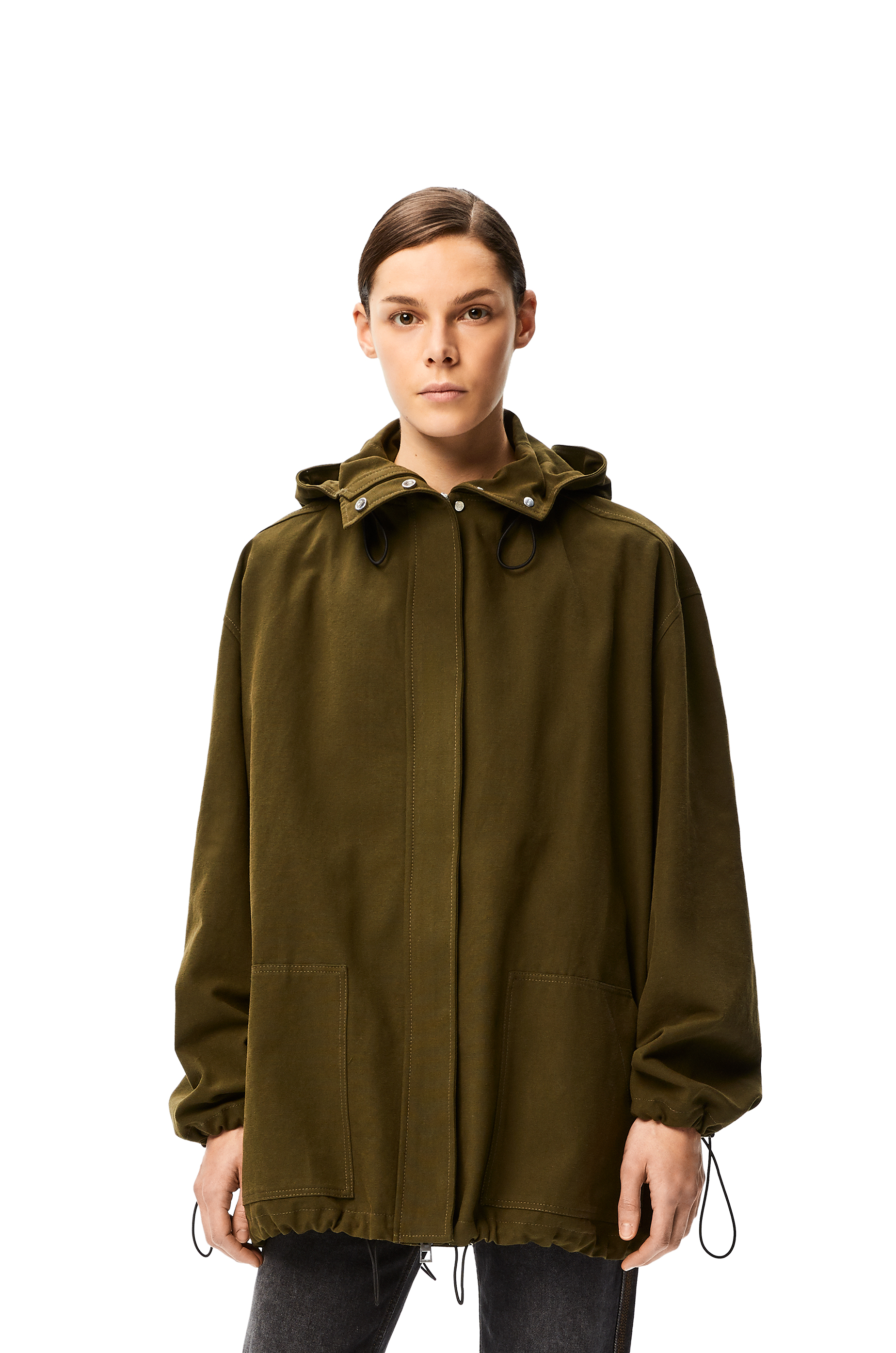 Parka corta en algodón con capucha Verde Militar - LOEWE Parka corta en algodón con capucha Verde Militar - LOEWE