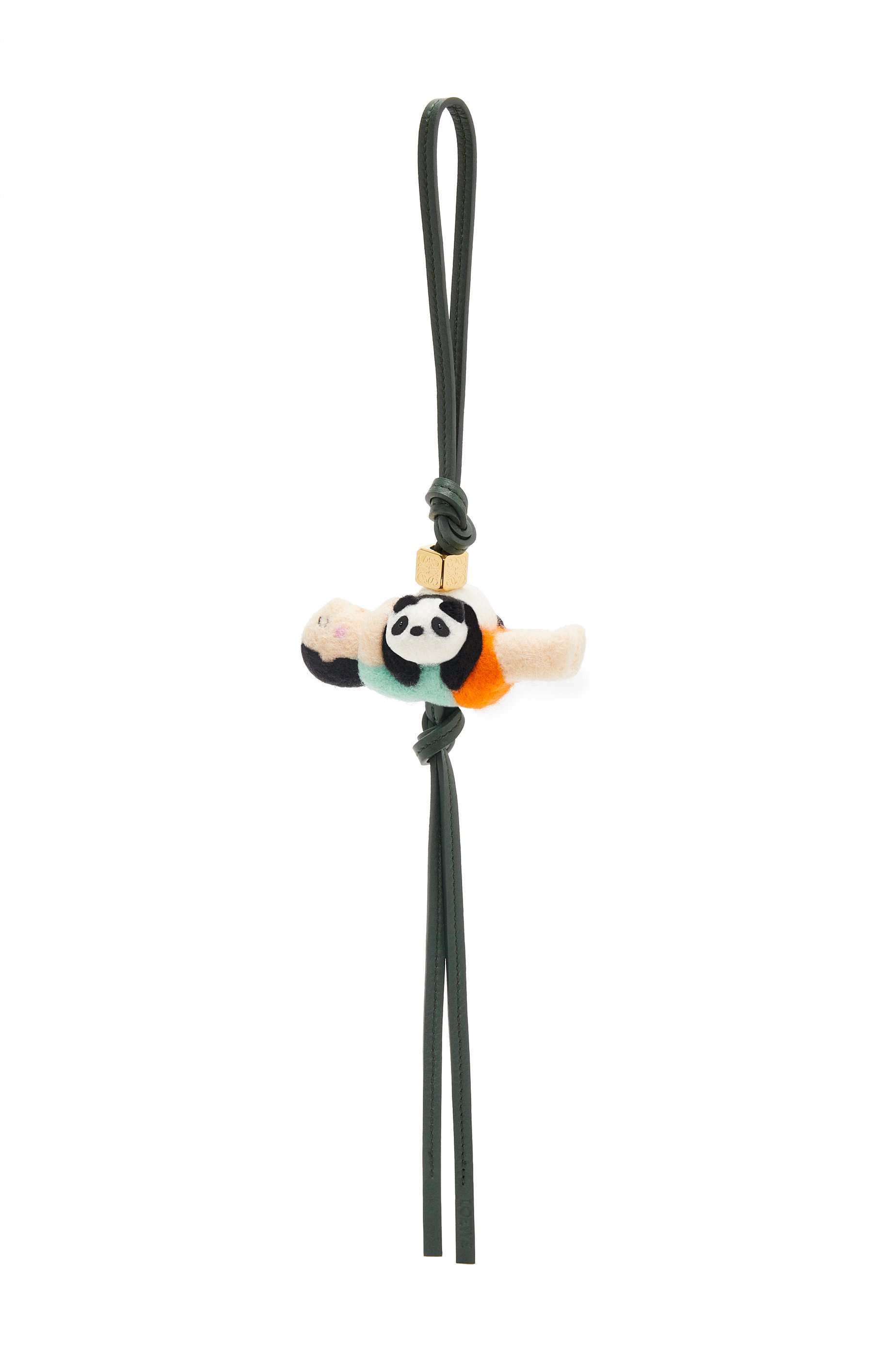 Panda with Kid charm in felt and calfskin Black/White - LOEWE