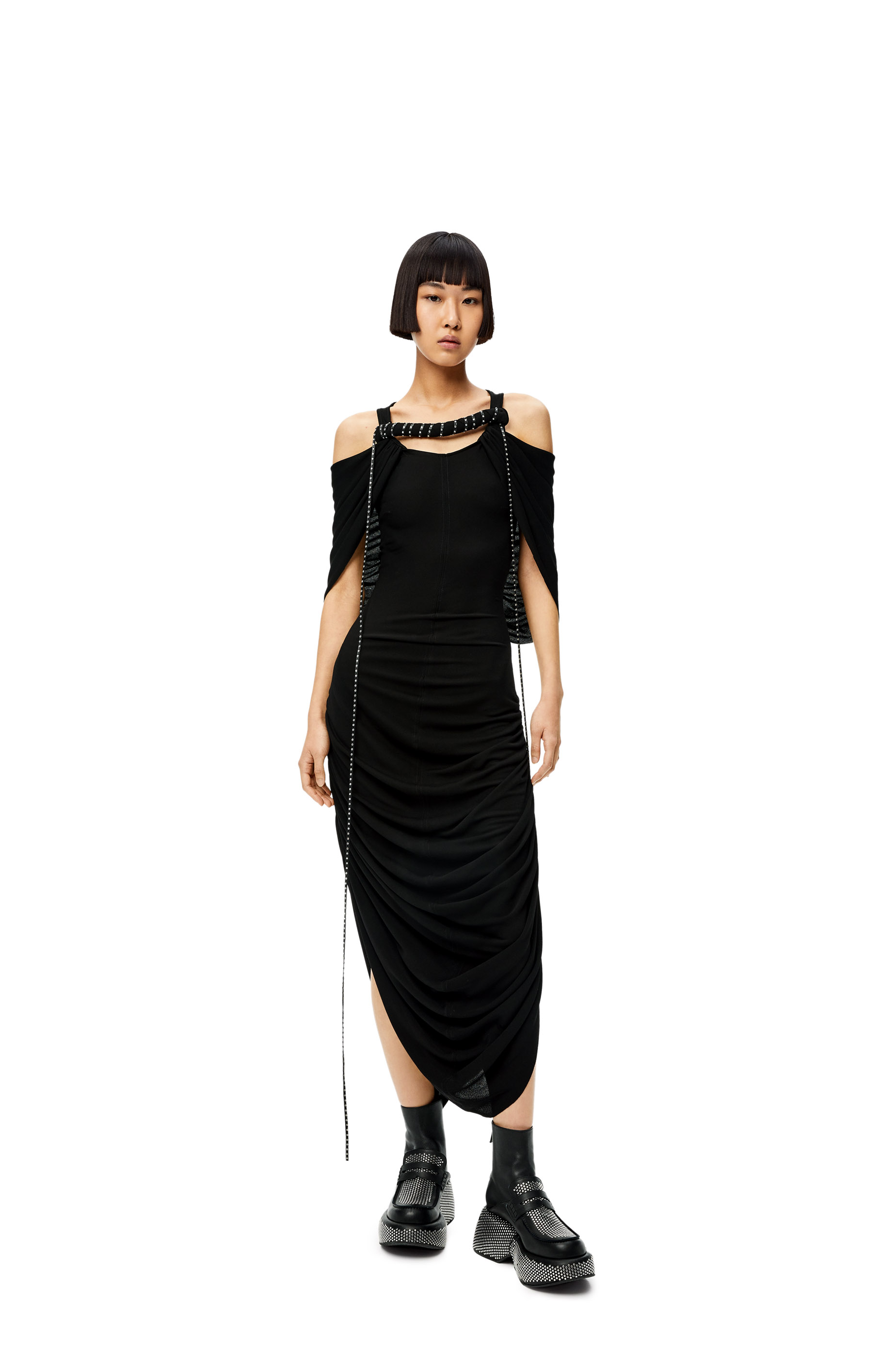 Off the shoulder long dress Black - LOEWE