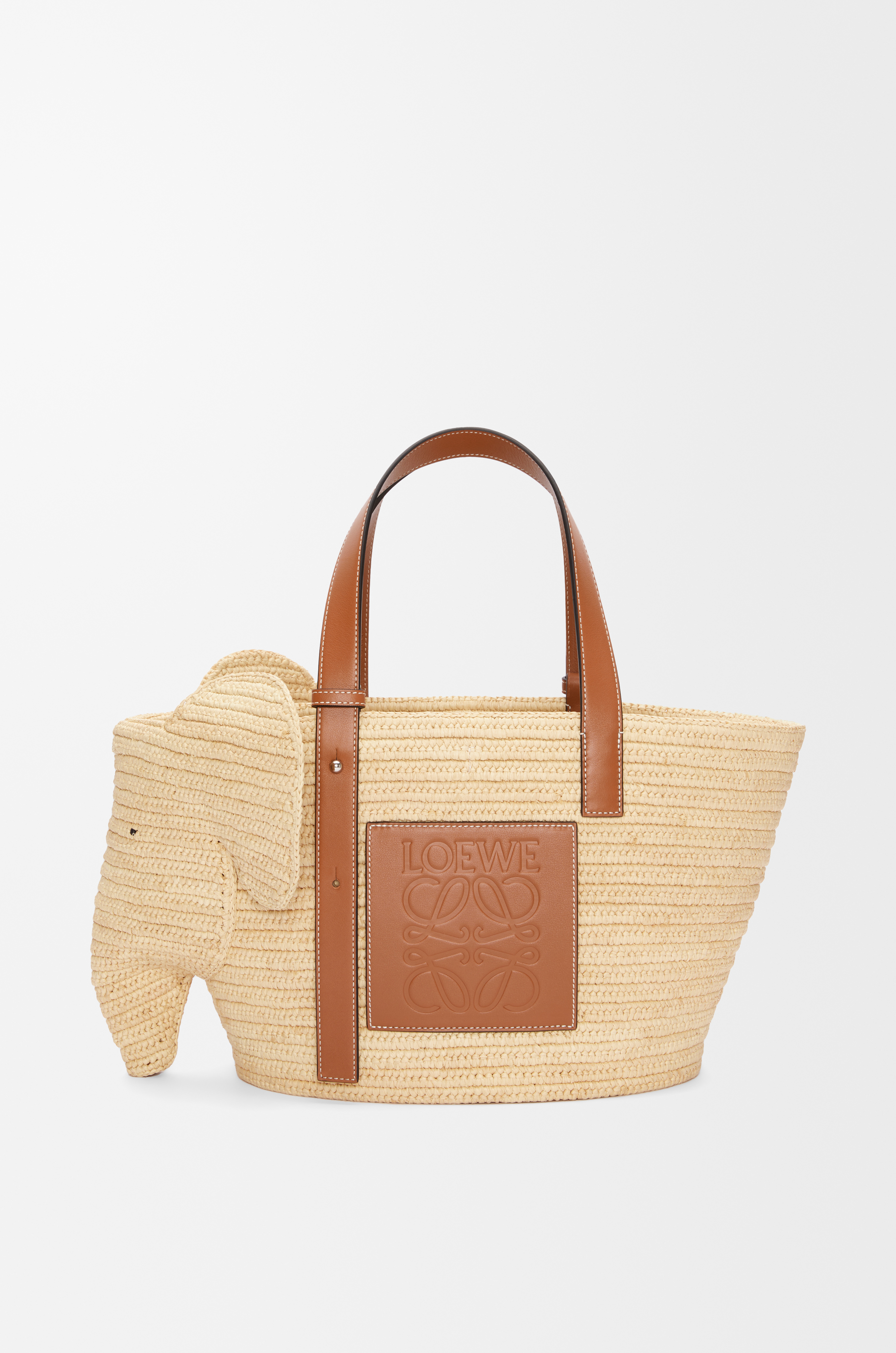 Bolso capazo Elephant en rafia y piel de ternera Natural/Bronceado - LOEWE